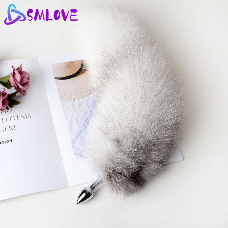 Plug de acero inoxidable con cola de gato marrón de 14" - PlugLust