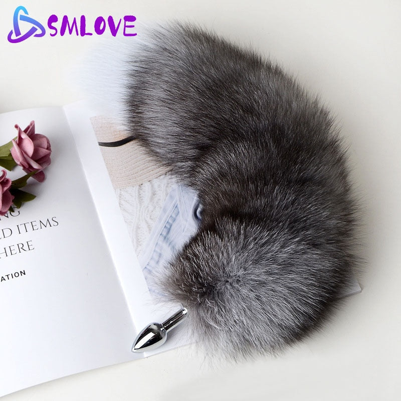 Plug de acero inoxidable con cola de gato marrón de 14" - PlugLust